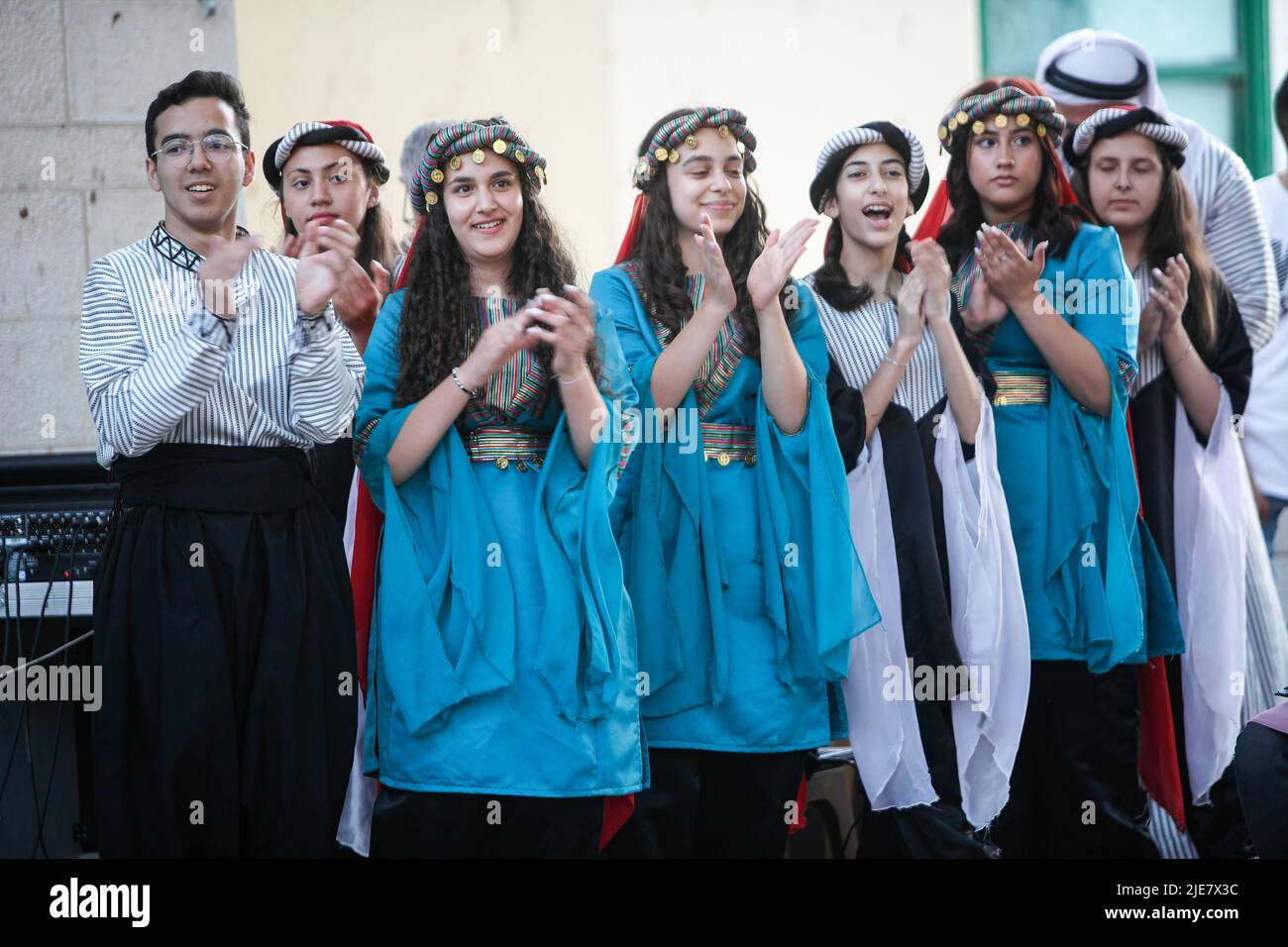 Nablus, Palestine. 22nd June, 2022. Palestinians dance during the ...