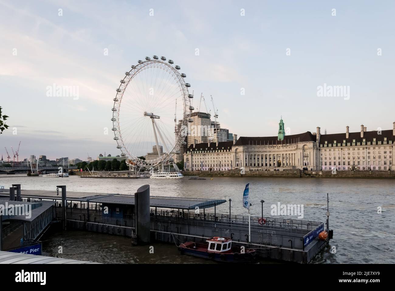 View of the South Bank of the River Thames, with The London Eye, Europe ...
