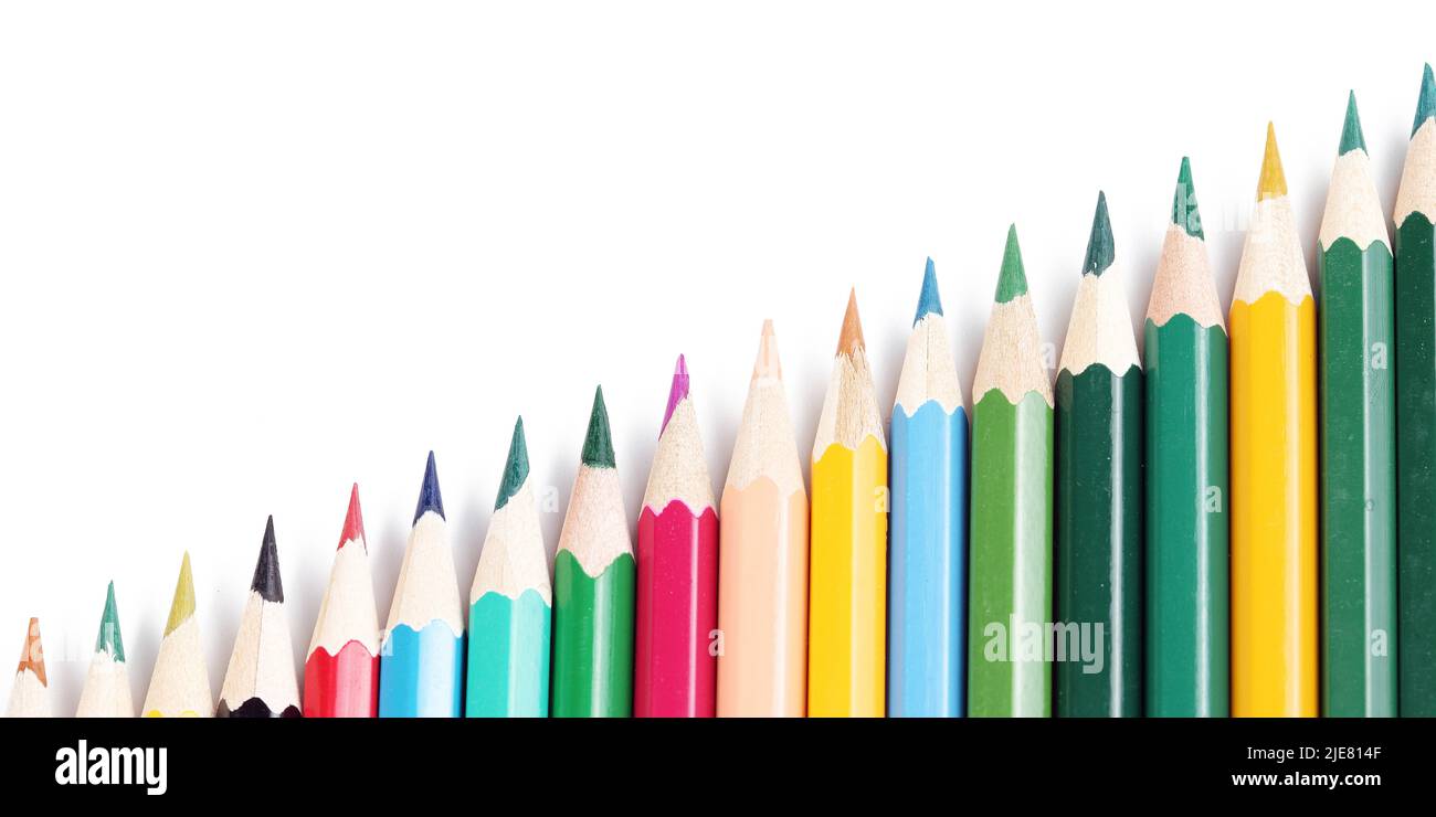 School colors pencils on isolated background Stock Photo - Alamy