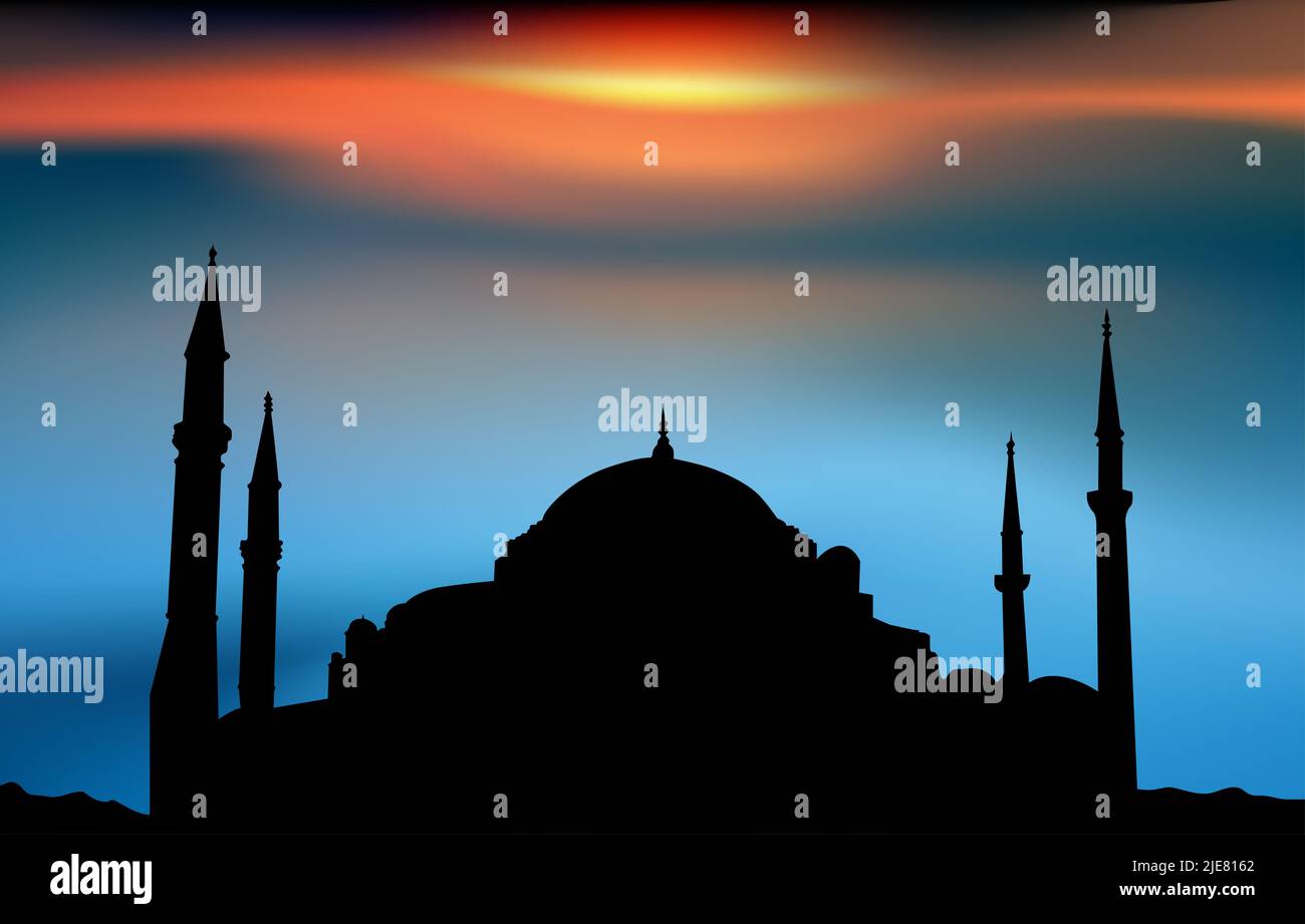 Mosque at the sunset. Illustration Stock Photo - Alamy