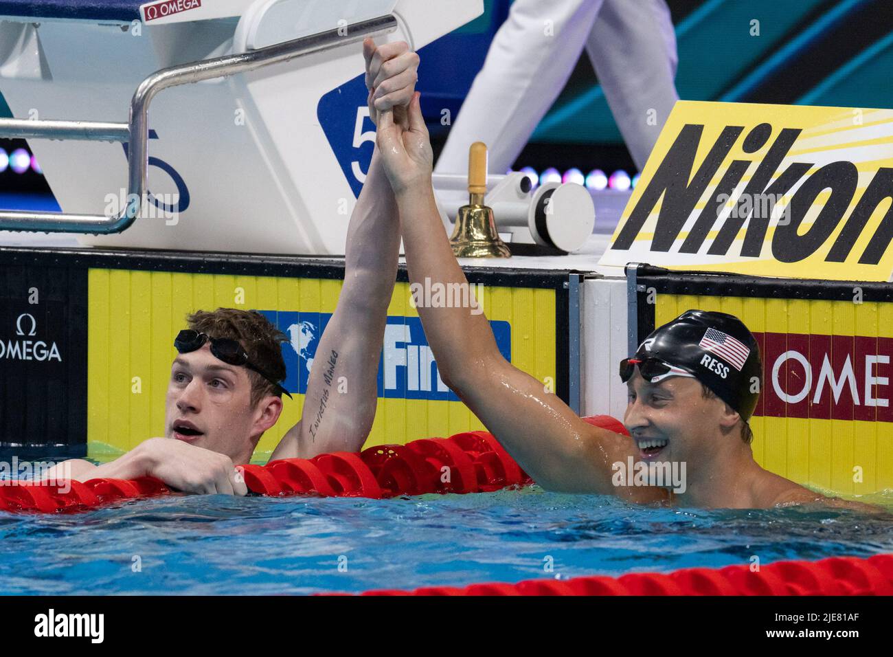 Budapest, Hungary. 25th June, 2022. Justin Ress (R) of the United ...