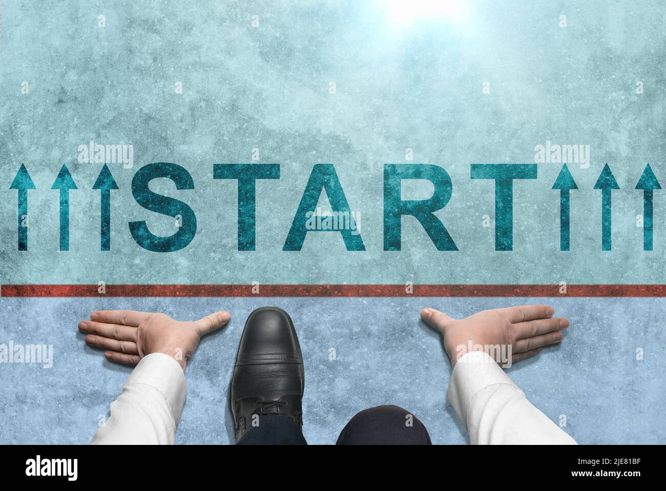 businessman ready to start. Top view of Businessman on Start line ...