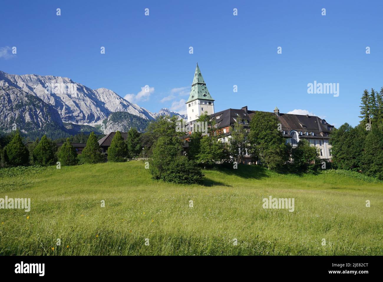 General view of Schloss Elmau, in the Bavarian Alps, Germany, where the ...