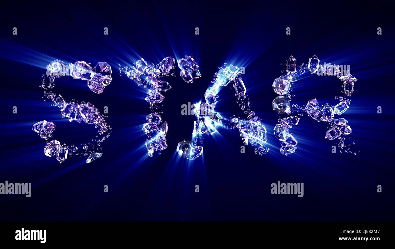 star - text of diamonds with blue light rays, isolated - object 3D ...