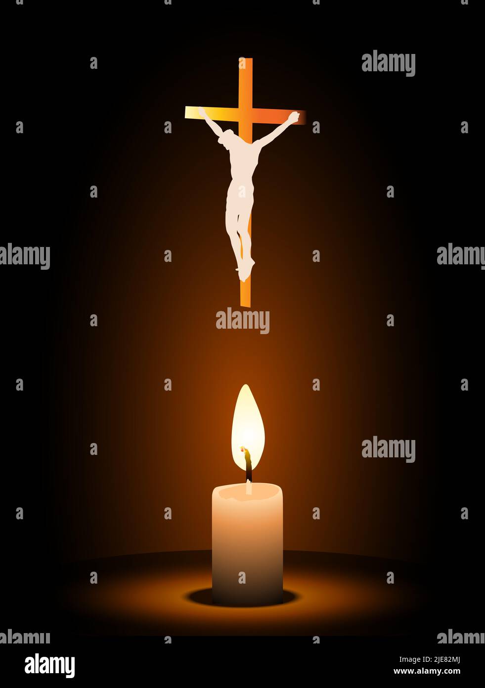 Christian cross symbol with candle light. Easter illustration Stock ...