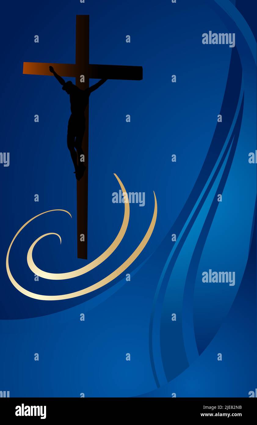 Christian cross symbol with blue background. Easter illustration Stock ...