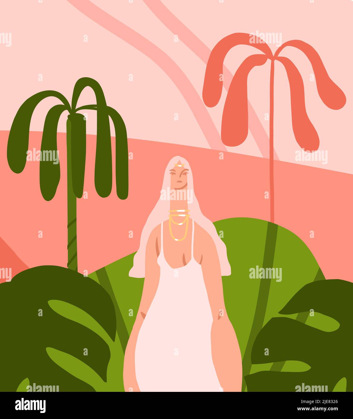 Hand drawn vector abstract modern graphic,clip art illustration of young boho female character ...