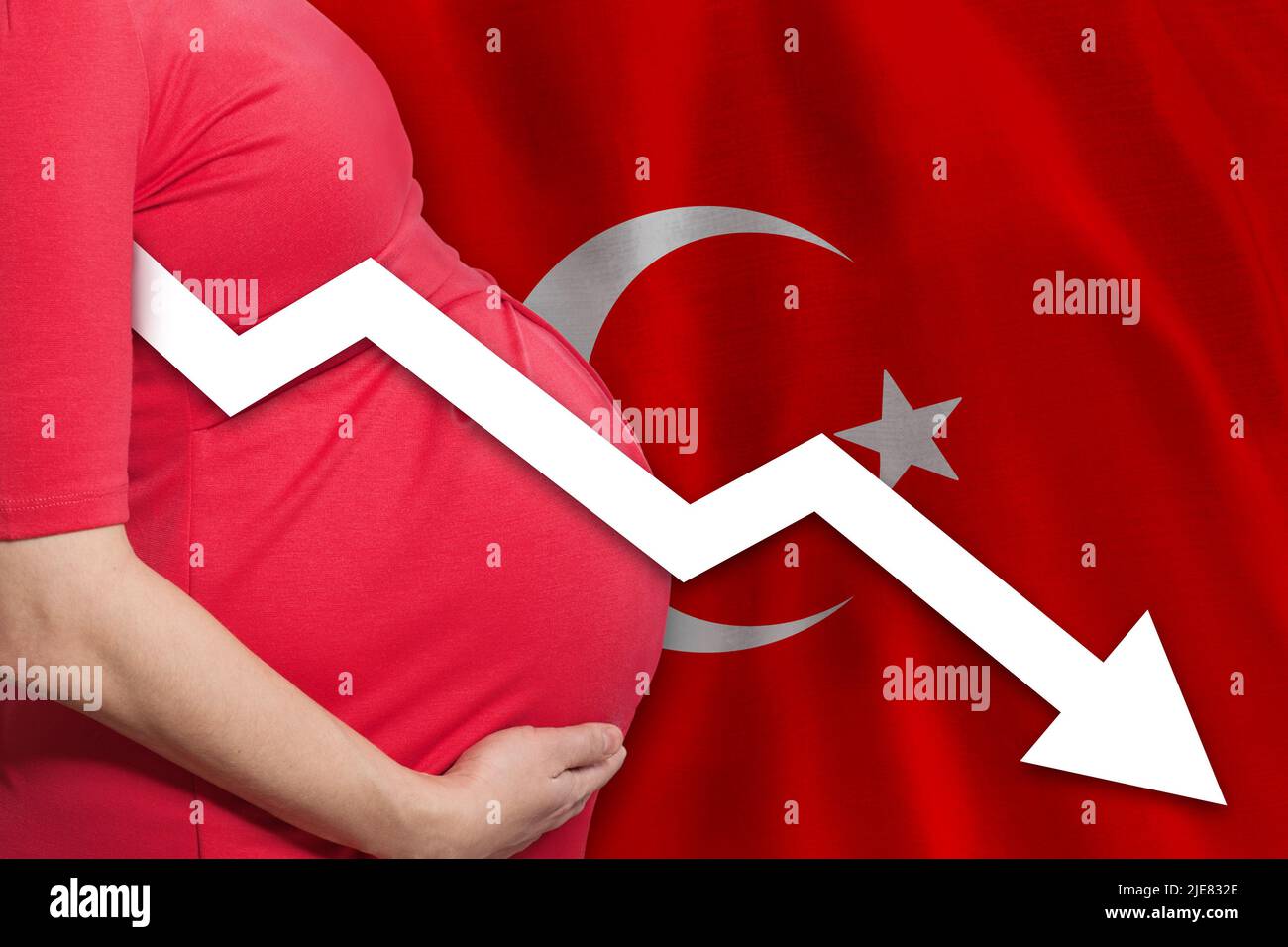 Pregnant woman on Turkish flag background. Falling fertility rate in ...