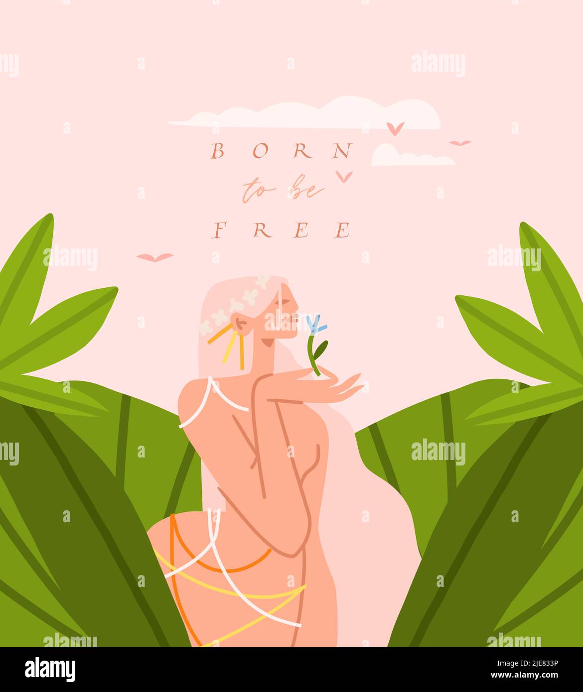 Hand drawn vector abstract modern graphic,clip art illustration of young boho female character ...