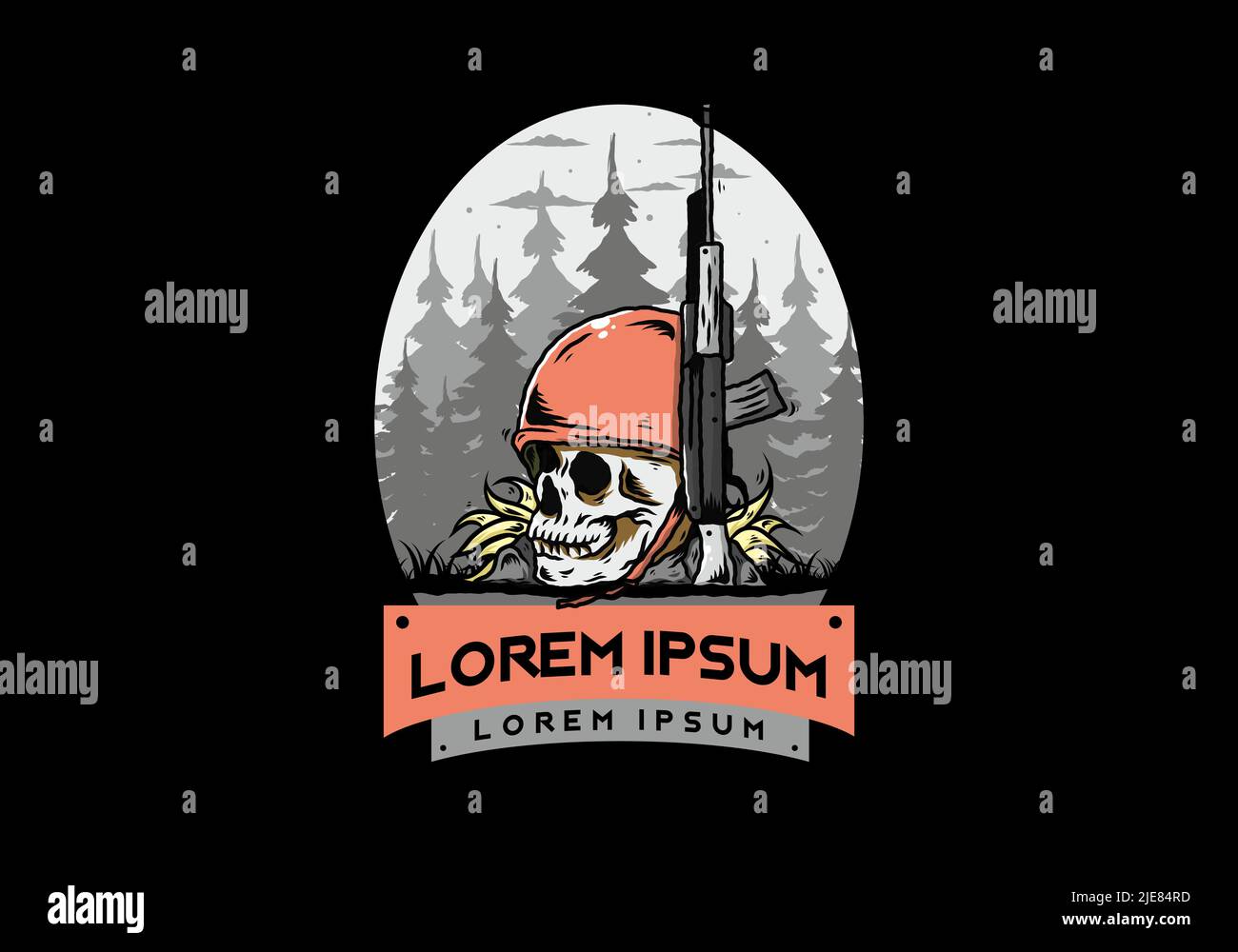 Skull and soldiers helmet with weapon illustration design Stock Vector ...