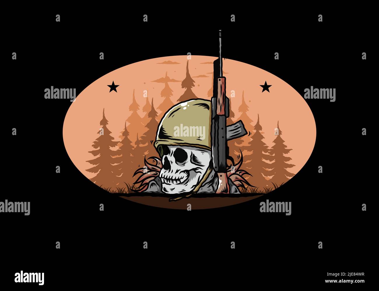 Skull and soldiers helmet with weapon illustration design Stock Vector ...