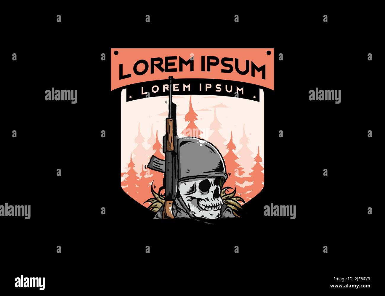 Skull and soldiers helmet with weapon illustration design Stock Vector ...