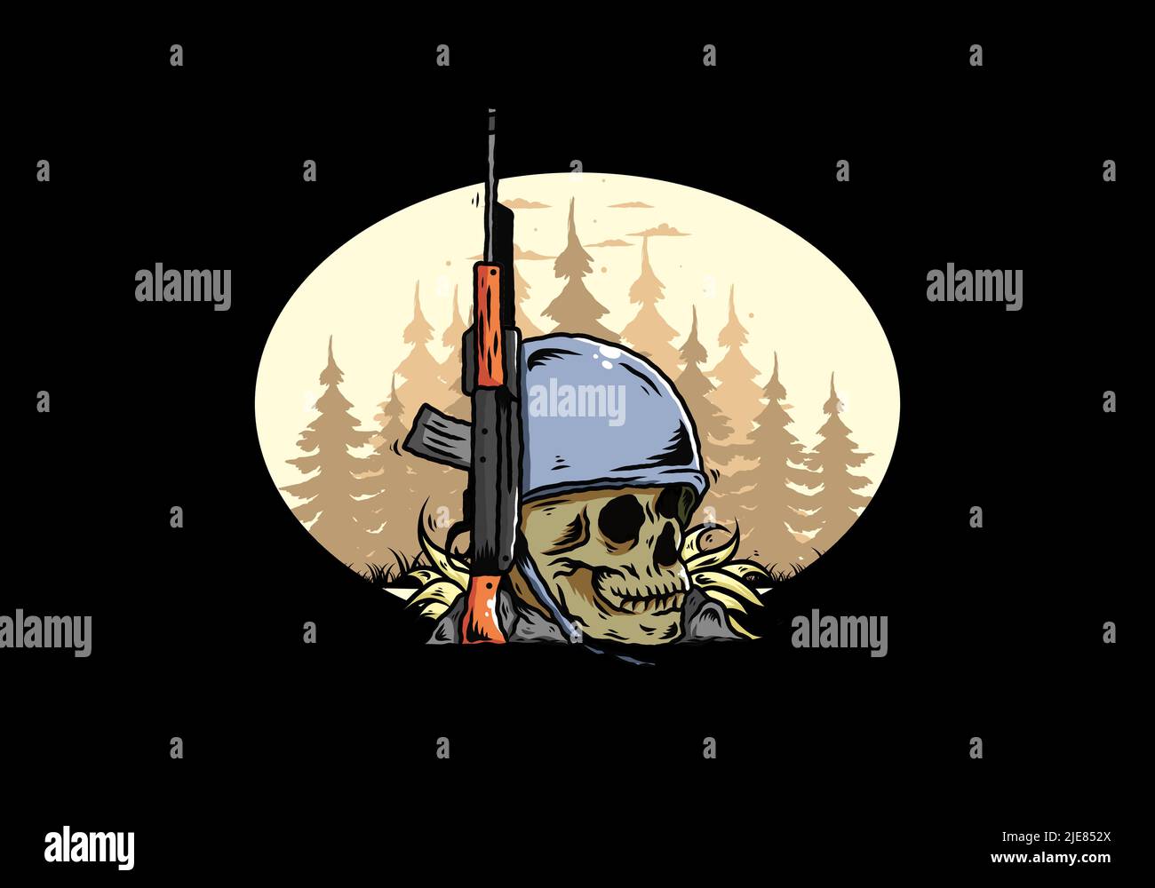 Skull and soldiers helmet with weapon illustration design Stock Vector ...
