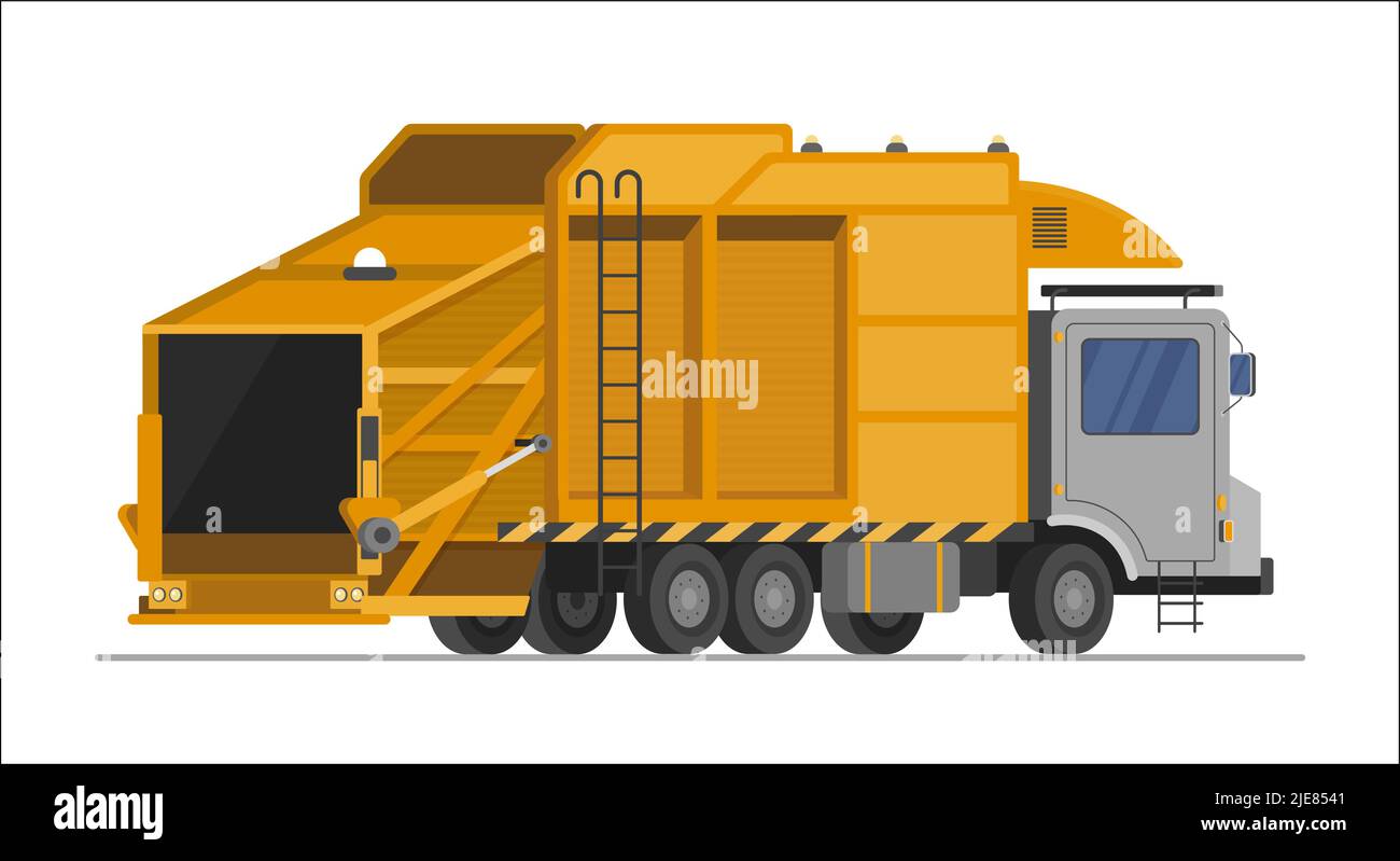 Garbage truck back view, municipal lorry and collector of waste service ...