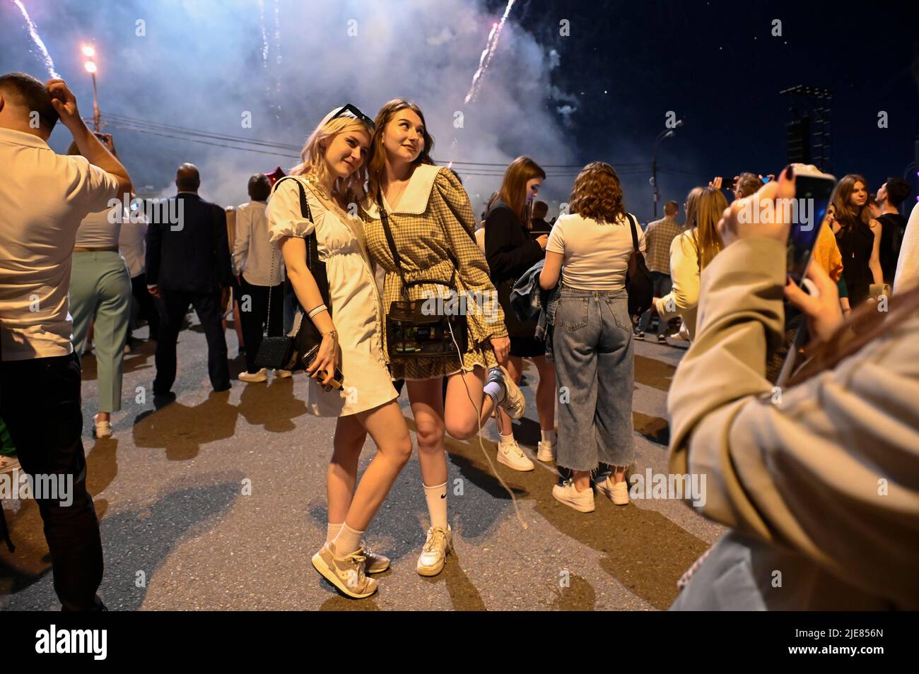Moscow, Russia. 26th June, 2022. Graduates pose for photos during a ...