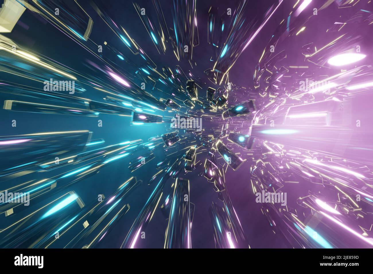 Sci-fi tunnel with blue and pink neon lights. Abstract high-tech tunnel ...