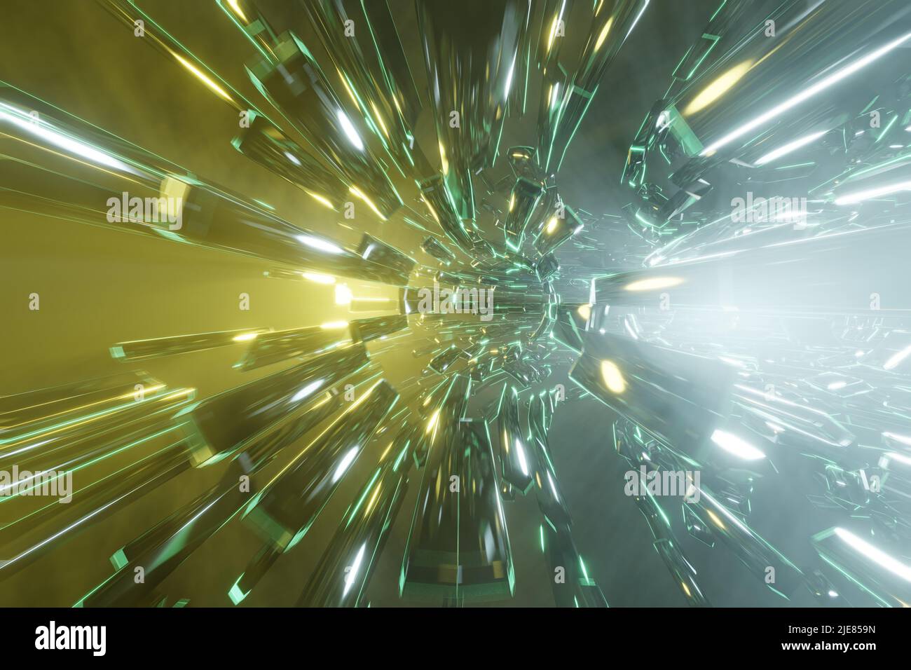 Sci-fi tunnel with Yellow and Green neon lights. Abstract high-tech ...