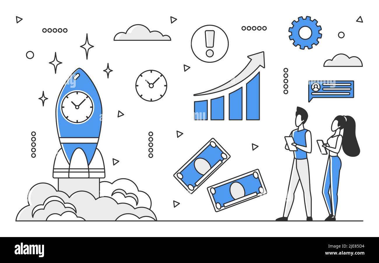 Fast growing business strategy. Successful company development, rocket ...