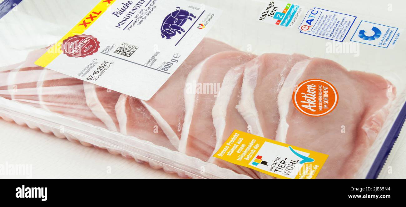 Hamburg, Germany - June 22 2022: German fresh pork meat XXL package ...