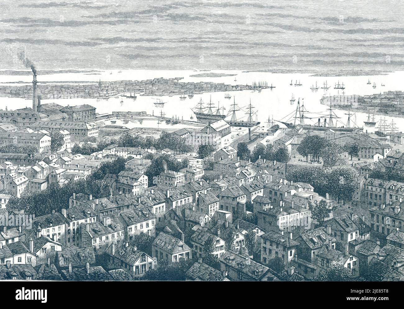 Boston skyline from Bunker Hill in 19th Century Stock Photo - Alamy
