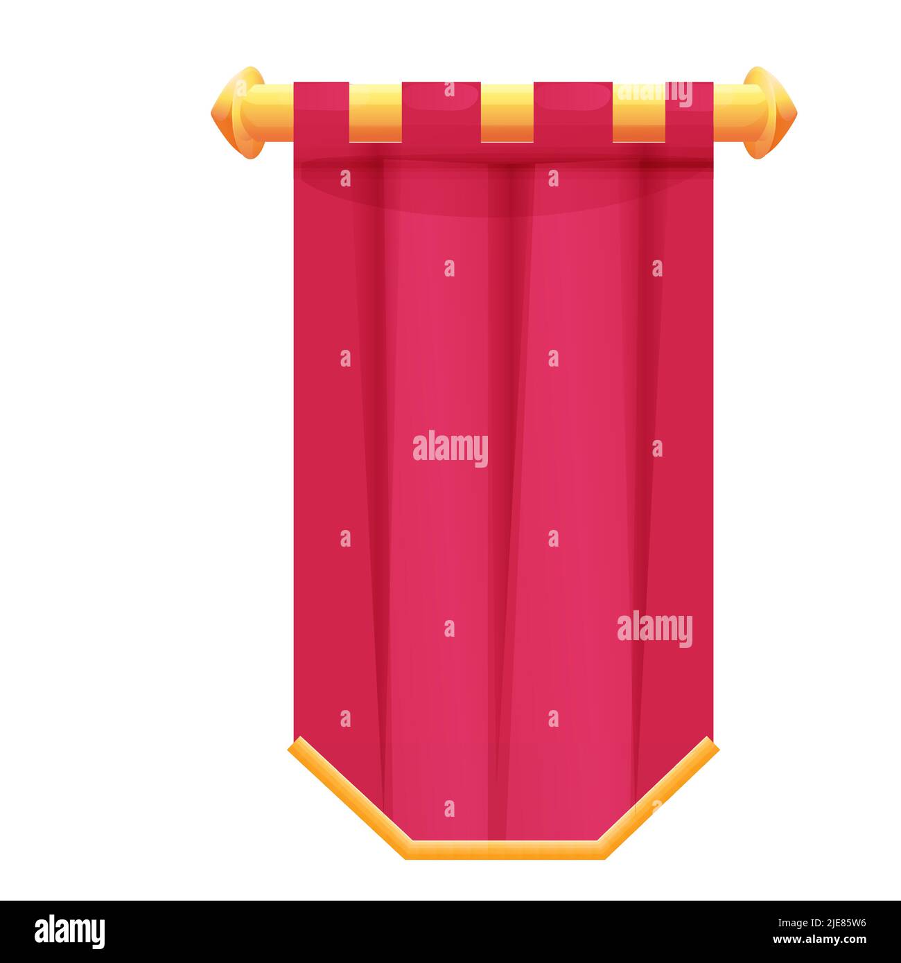 Red hanging medieval banner flag with cloth texture and golden ...