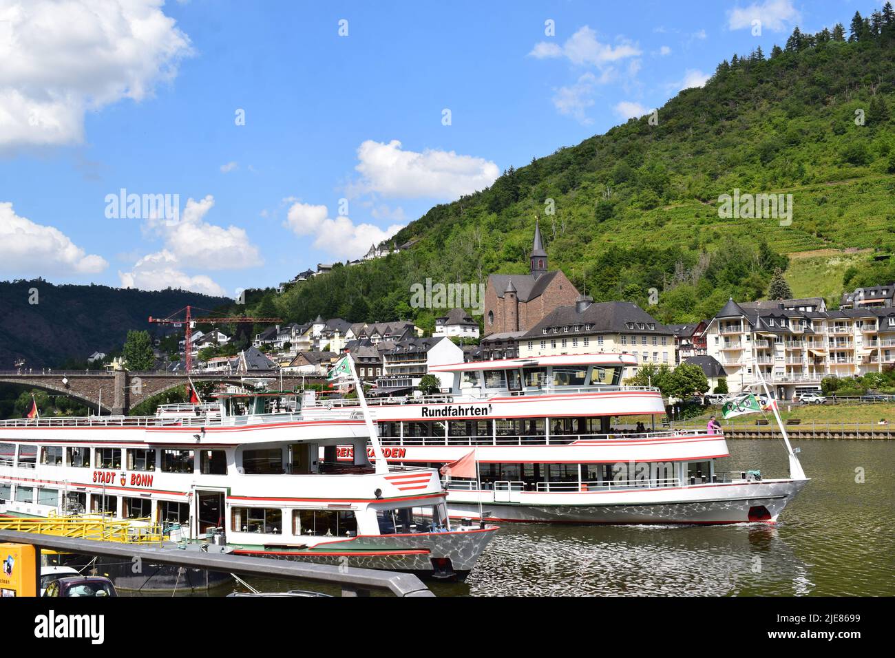 touristic waterfront of Cochem with ships Stock Photo - Alamy