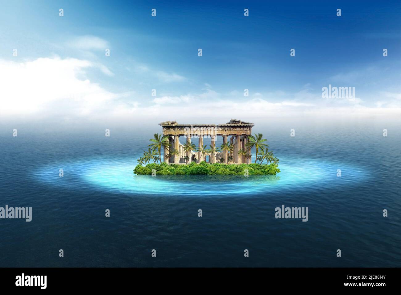 Athens landmark Parthenon on the tropical island in the middle of the ...