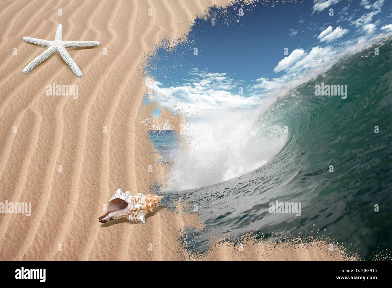 Beach with sand and ocean wave Stock Photo - Alamy