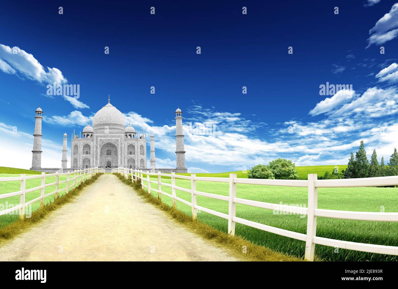 Landscape with country road and Taji Mahal, Agra landmark, India, in ...