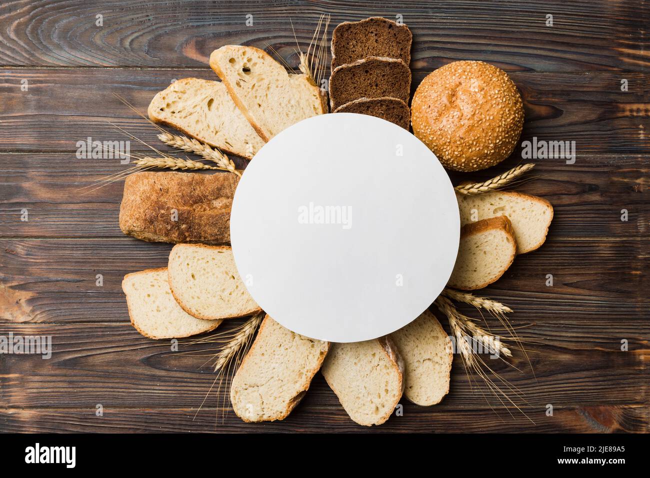 Minimalist paper blank mockup on background of Types of homemade bread ...