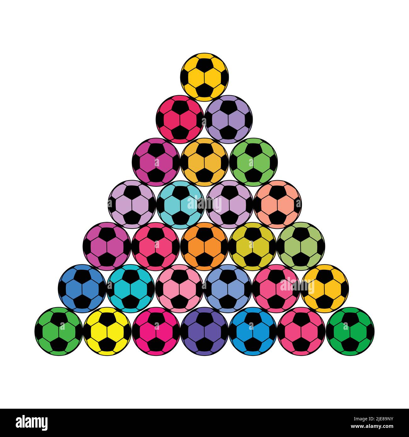 colorful Football is stacked in a pyramid type arranged. vector Stock ...