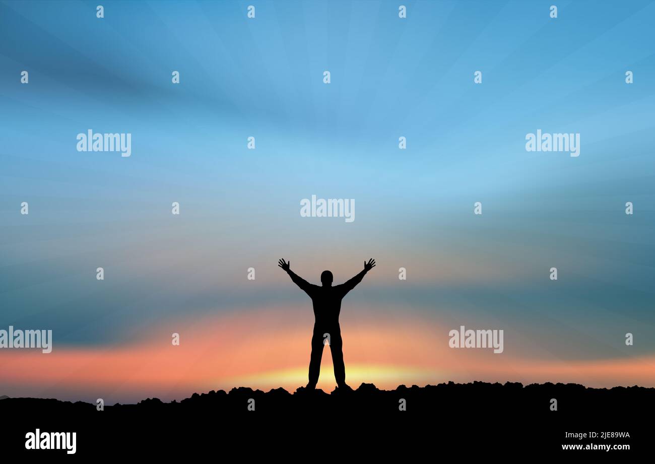 Conceptual illustration of a man at dawn Stock Photo - Alamy