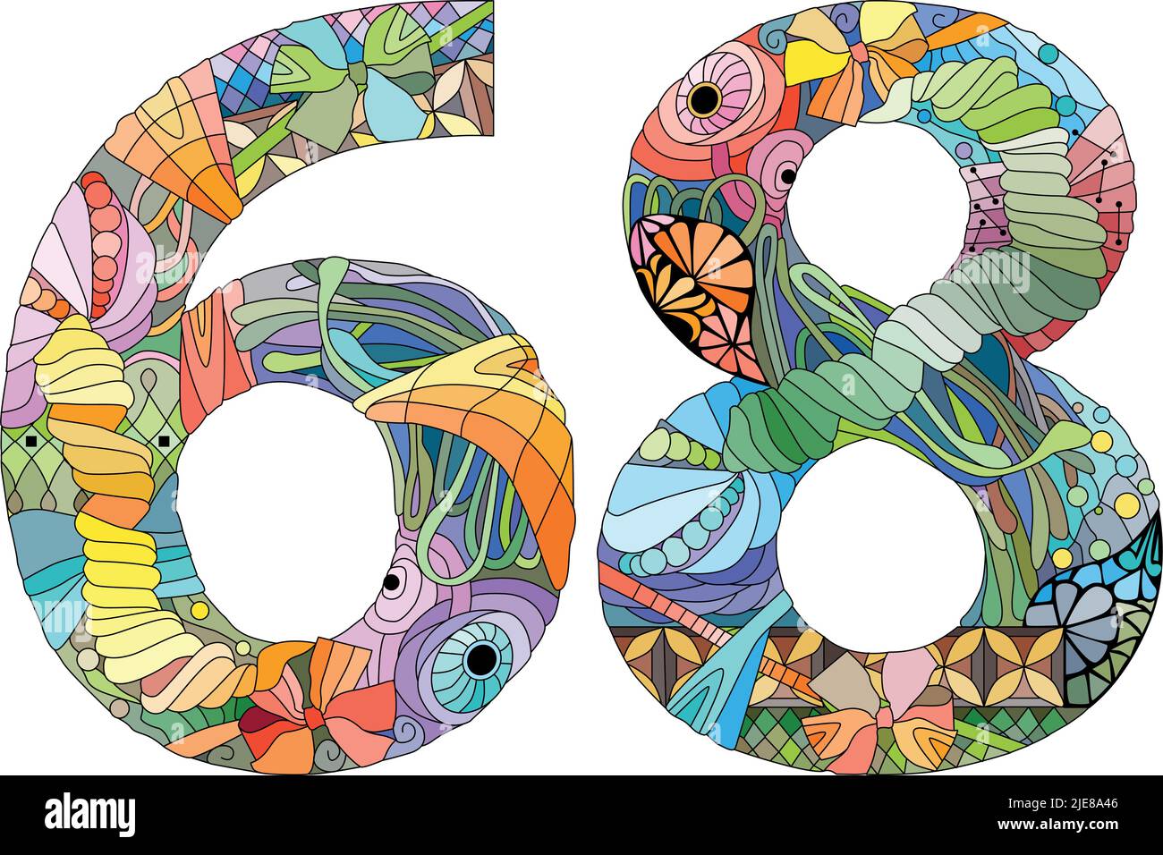 Sixty-eight number Isolated zentangle illustration for decoration Stock ...