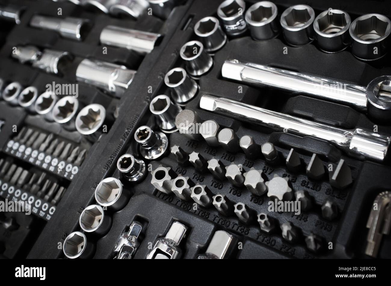 Set of chrome vanadium wrench tools on black box Stock Photo - Alamy