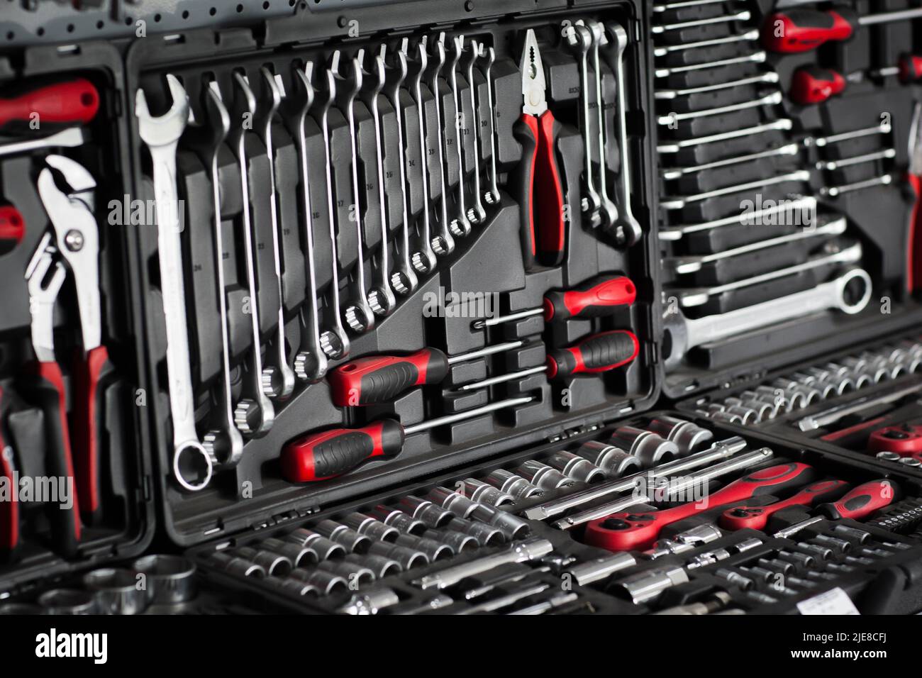 Tools and toolbox on shop (store) showcase Stock Photo - Alamy