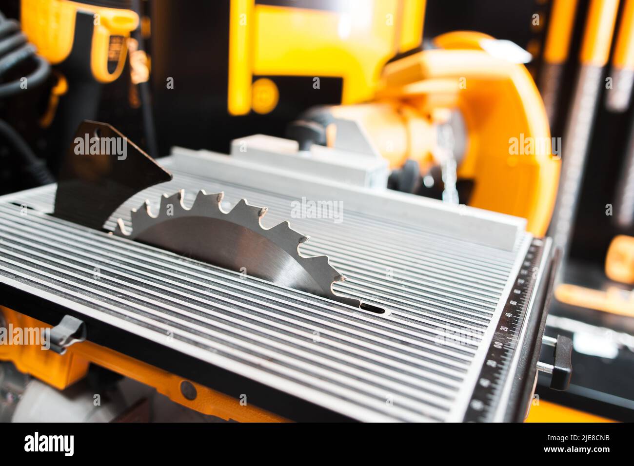 Electric saw table tool for woodwork Stock Photo - Alamy