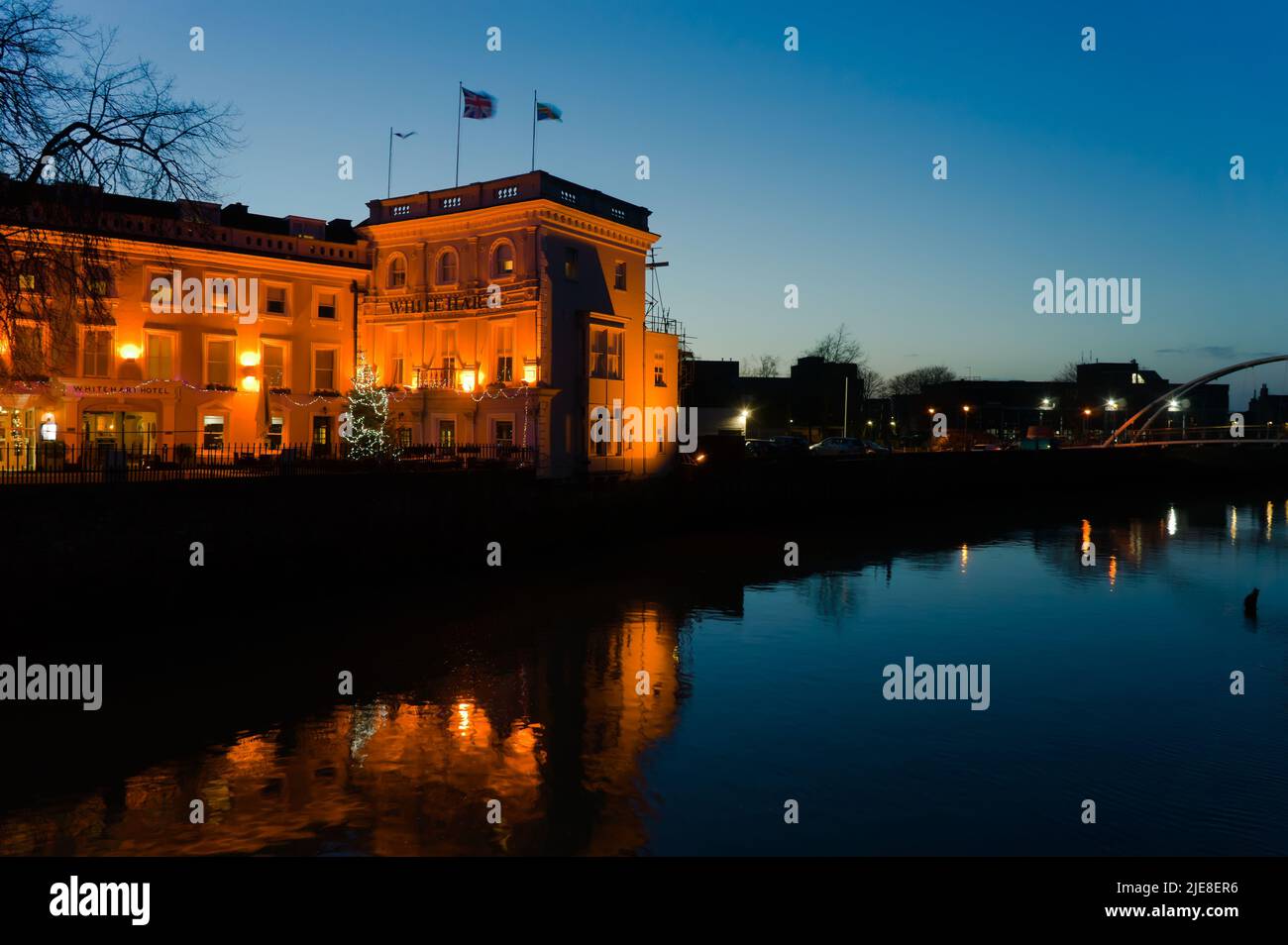 The White Hart Hotel and St. Botolph`s Bridge by the river Haven after ...