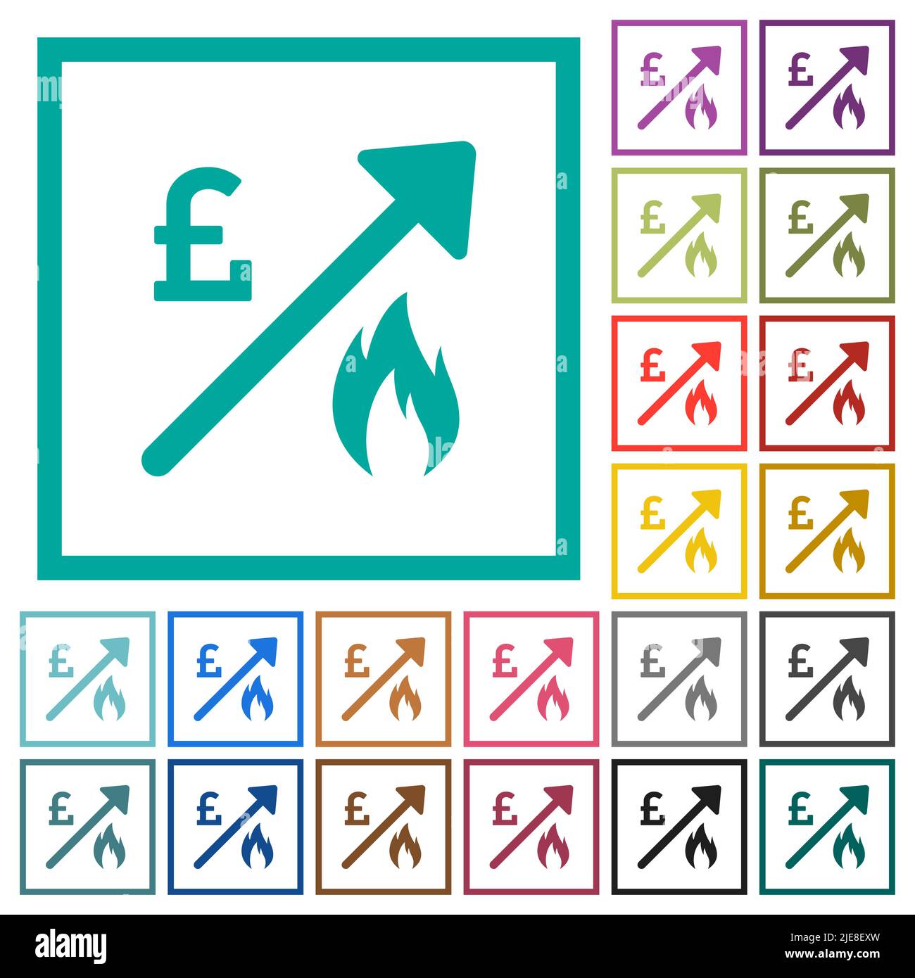 Rising gas energy english Pound prices flat color icons with quadrant ...