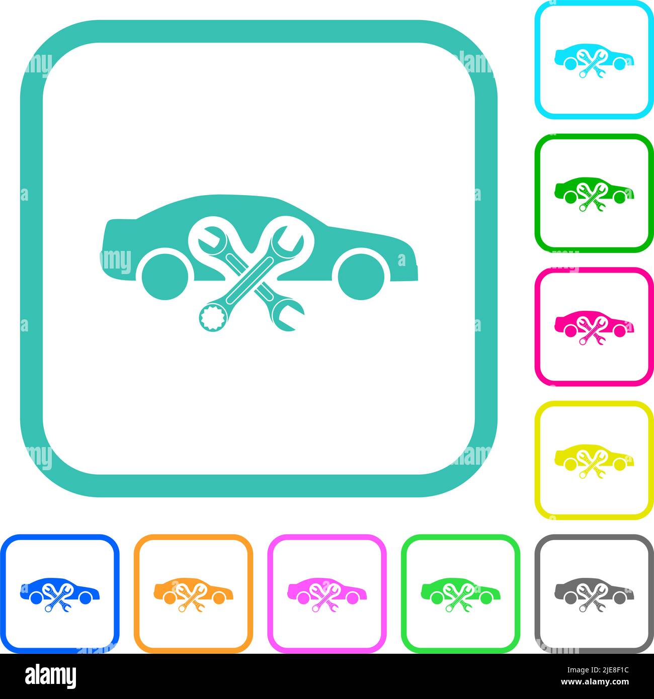 Car repair workshop solid vivid colored flat icons in curved borders on ...