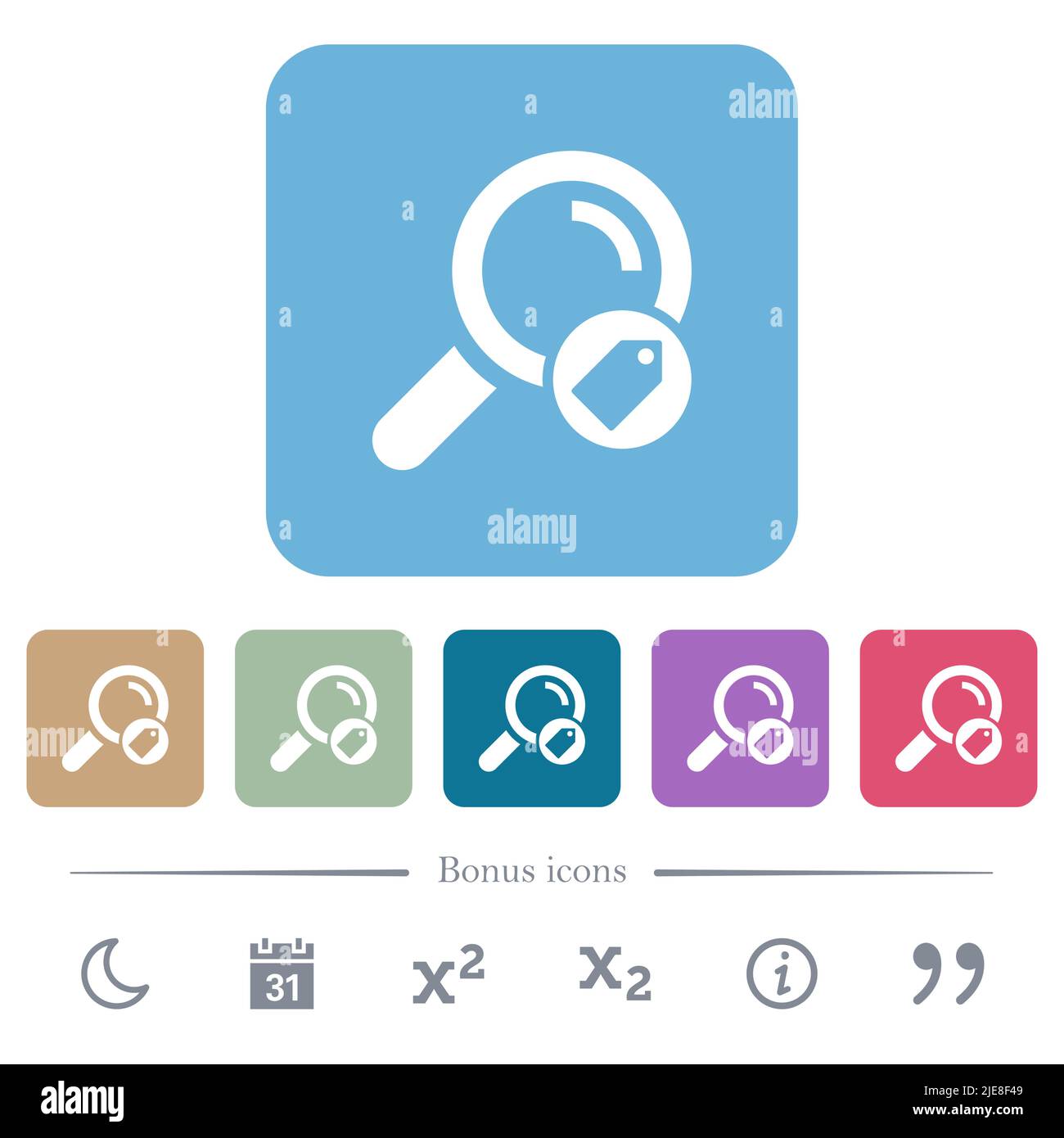 Search tags white flat icons on color rounded square backgrounds. 6 ...