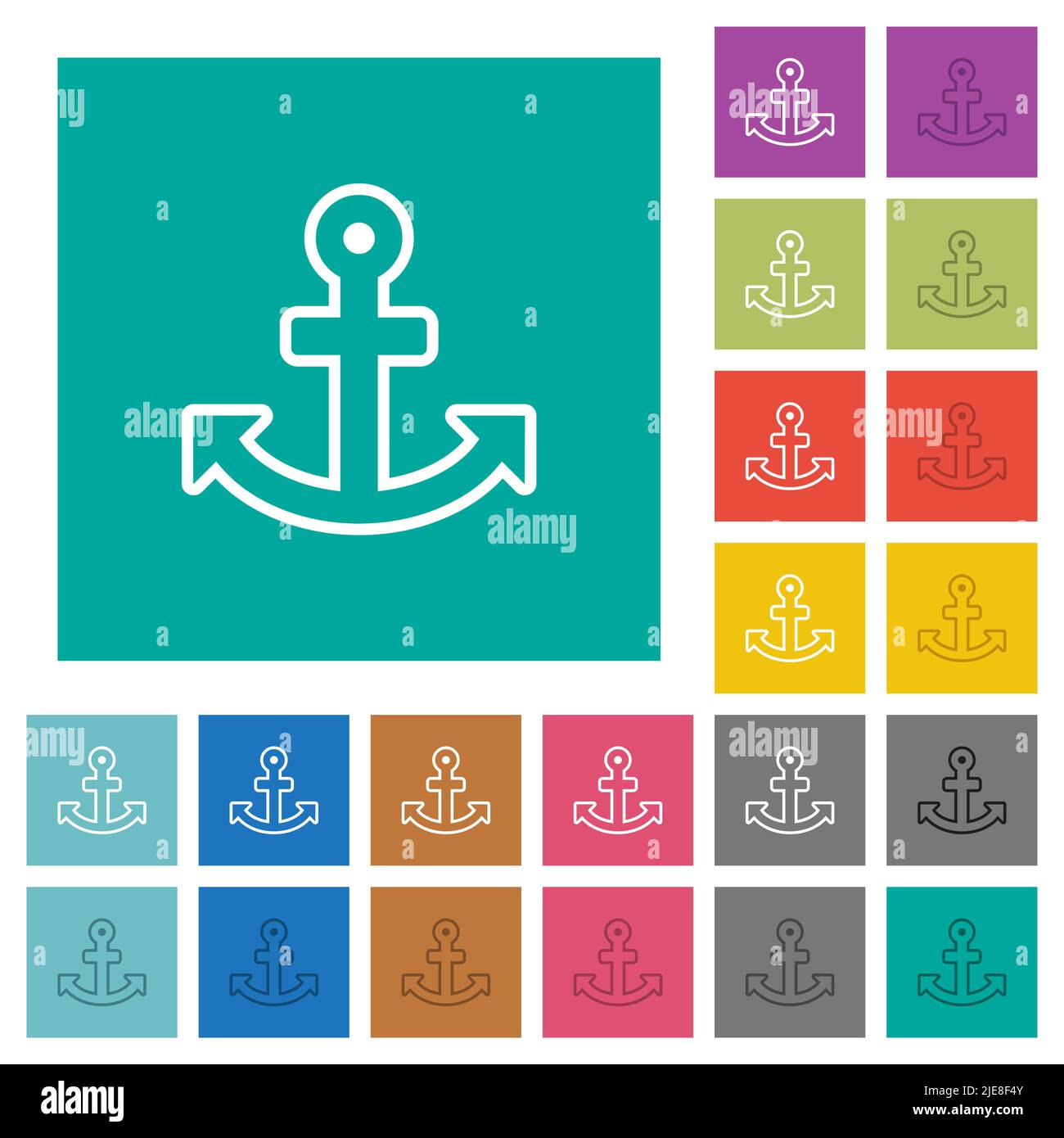 Anchor outline multi colored flat icons on plain square backgrounds ...