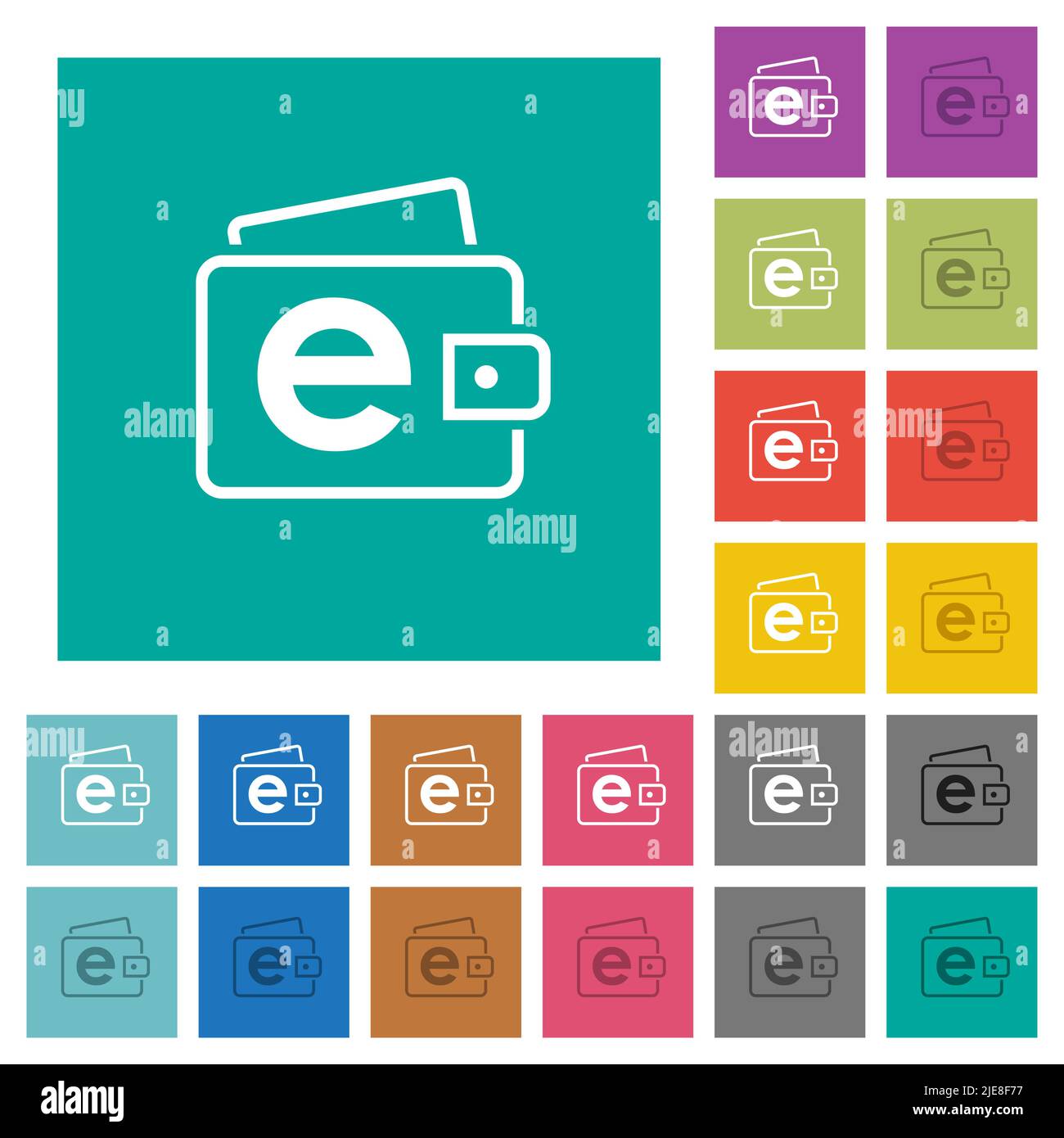 Electronic wallet outline multi colored flat icons on plain square ...