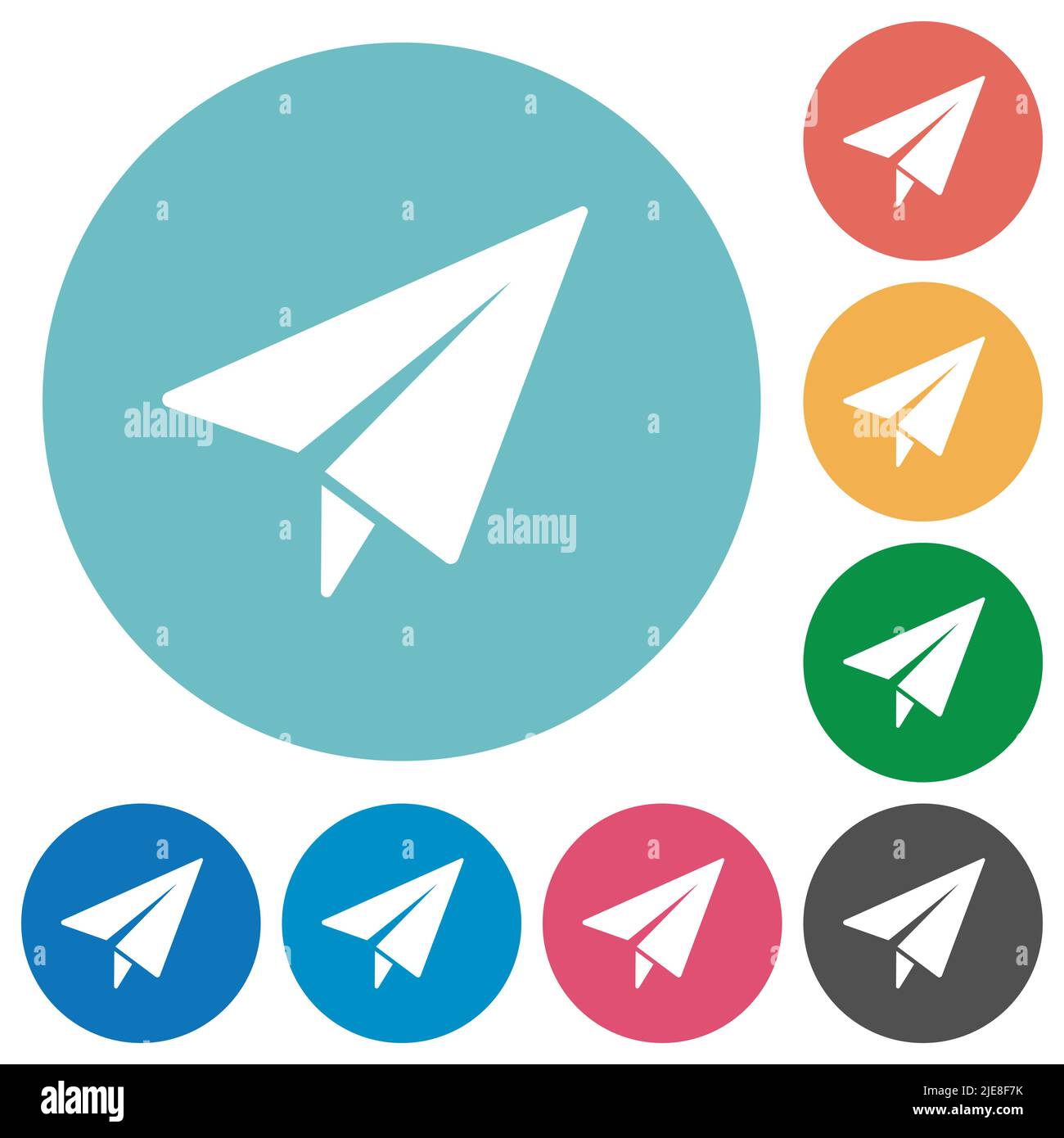 Paper plane solid flat white icons on round color backgrounds Stock ...