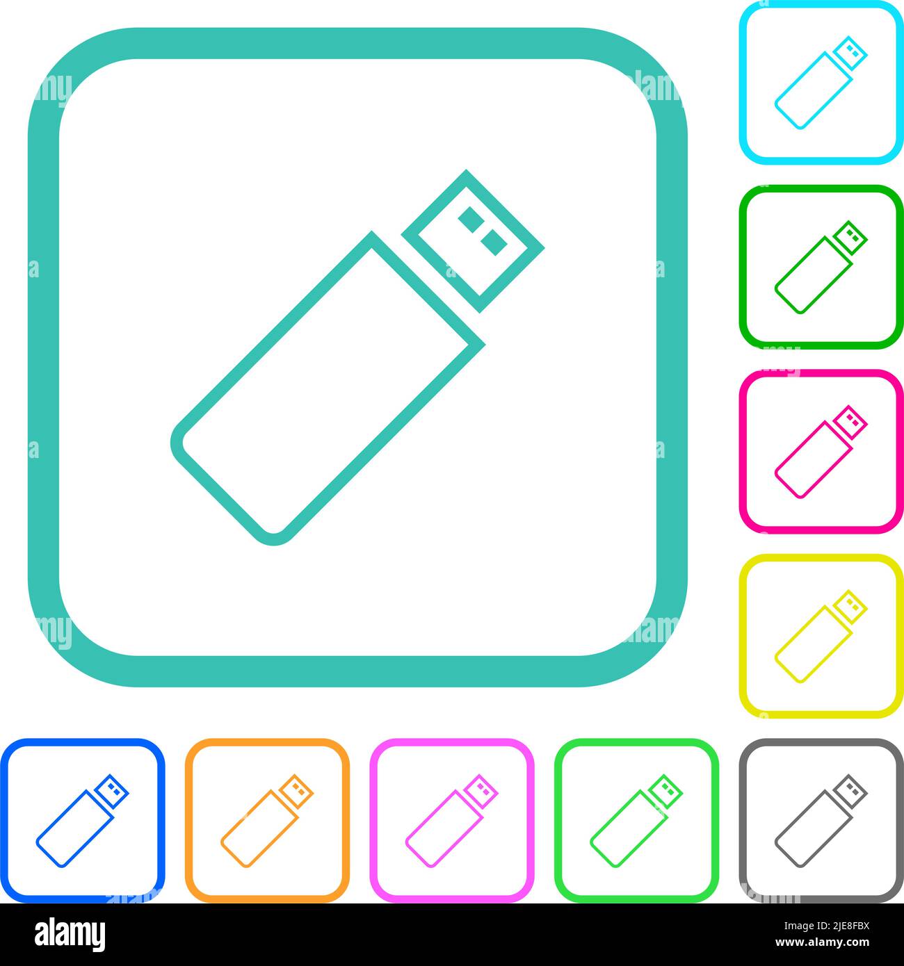 Pendrive outline vivid colored flat icons in curved borders on white ...