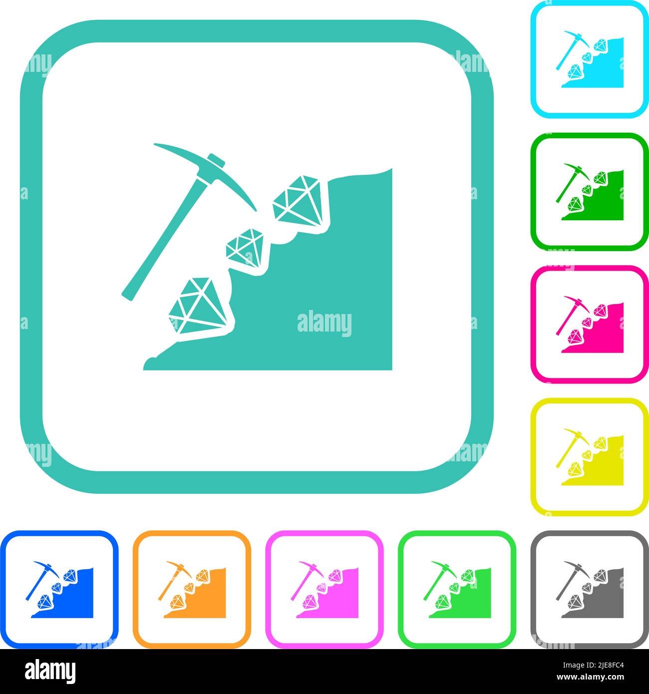 Diamond mining vivid colored flat icons in curved borders on white ...