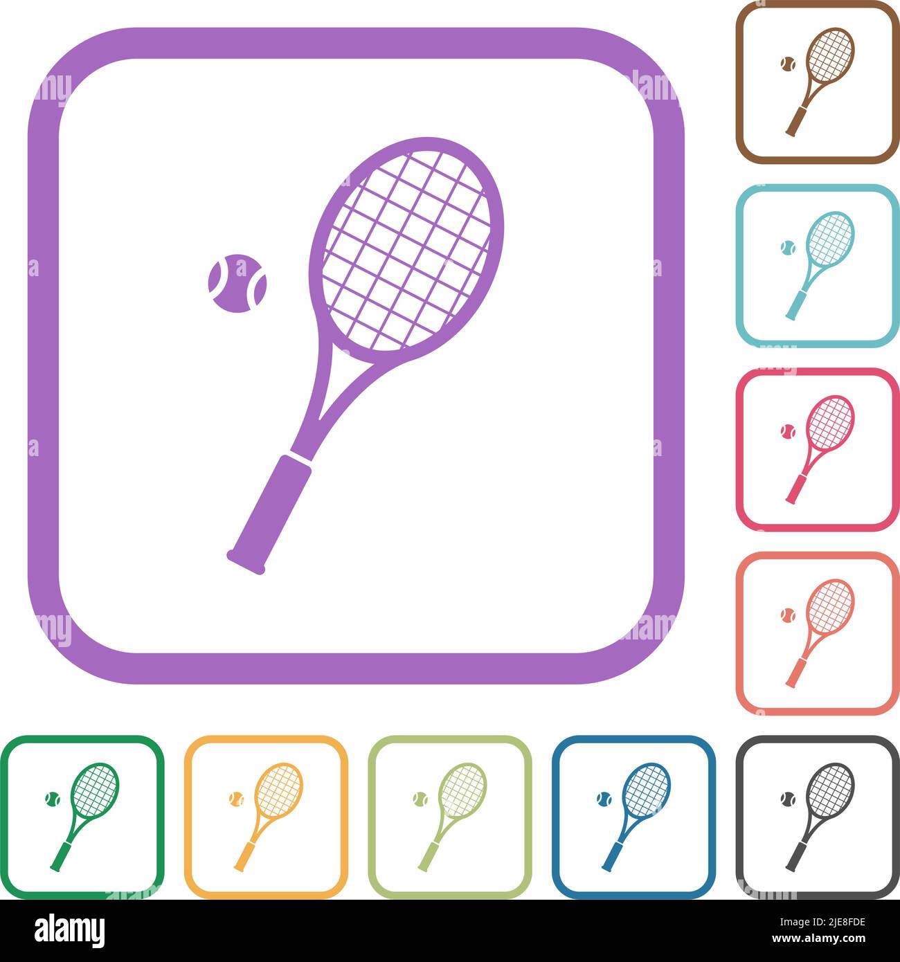Tennis racket with ball simple icons in color rounded square frames on ...