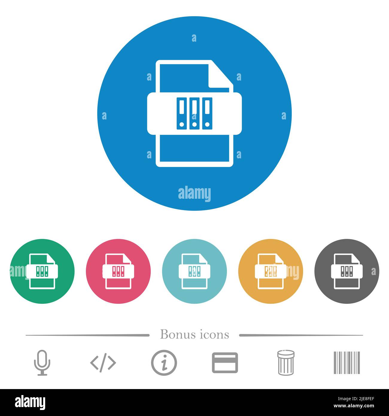 Archive File Type Flat White Icons On Round Color Backgrounds 6 Bonus