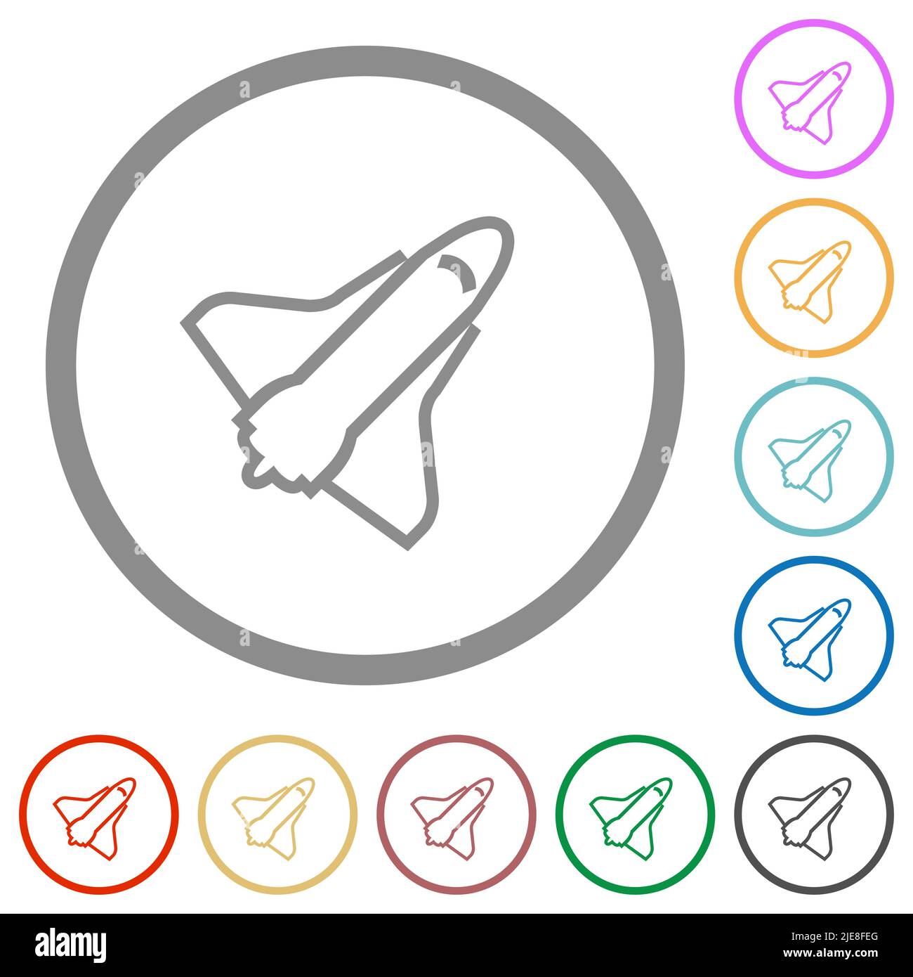 Space shuttle outline flat color icons in round outlines on white ...