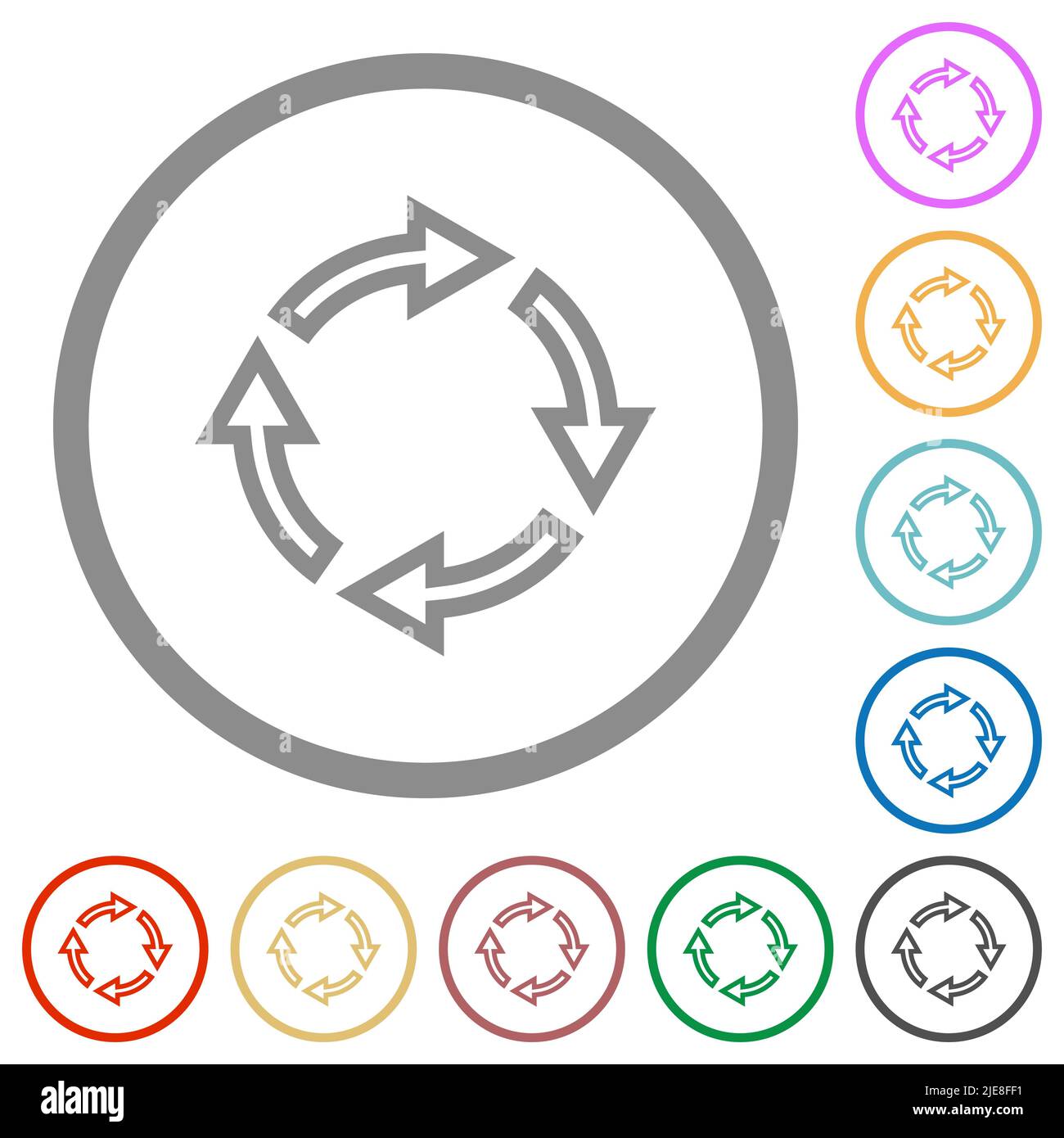 Rotate right outline flat color icons in round outlines on white ...