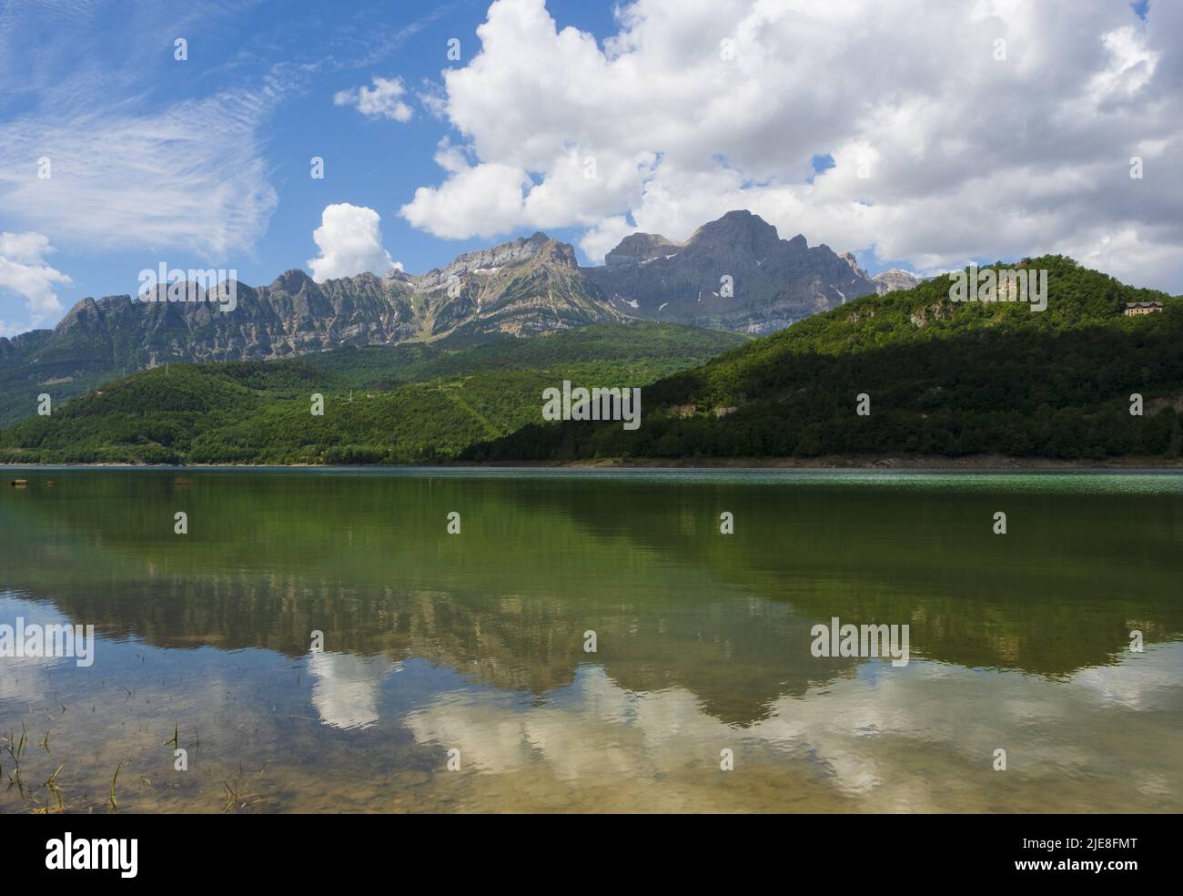 Bubal reservoir and Partacua mountain range, in the Huesca Pyrenees ...